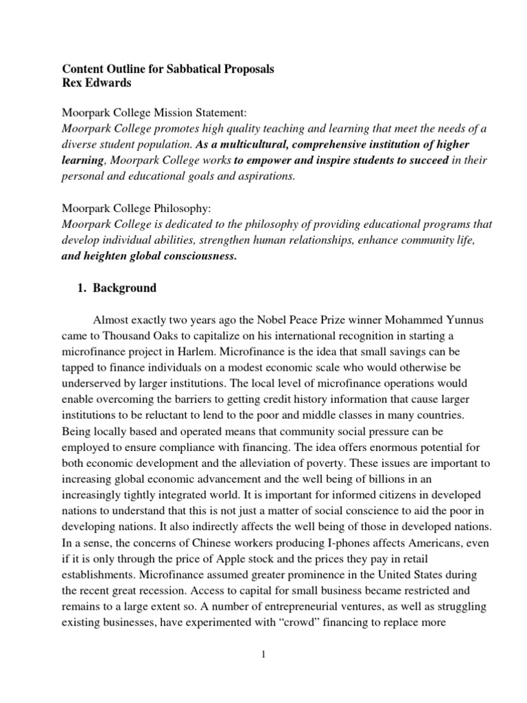 Content Outline For Sabbatical Proposals Rex Edwards | PDF ...