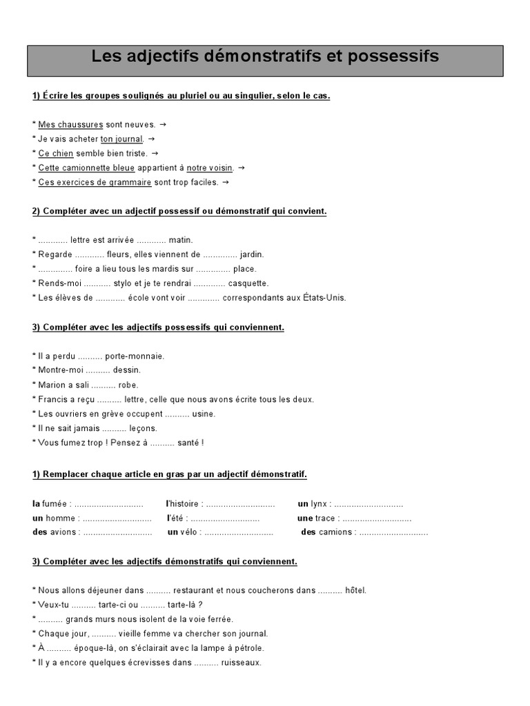 Les Adjectifs Possessifs Et Demonstratifs PDF | PDF