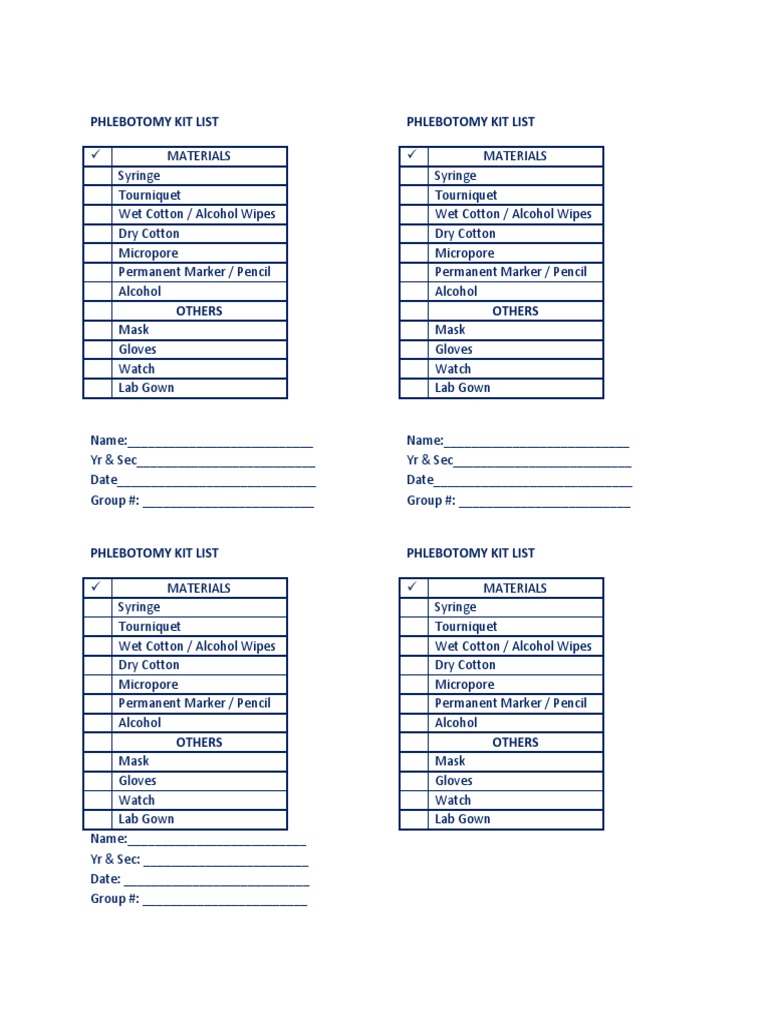 Phlebotomy Kit List Phlebotomy Kit List | PDF