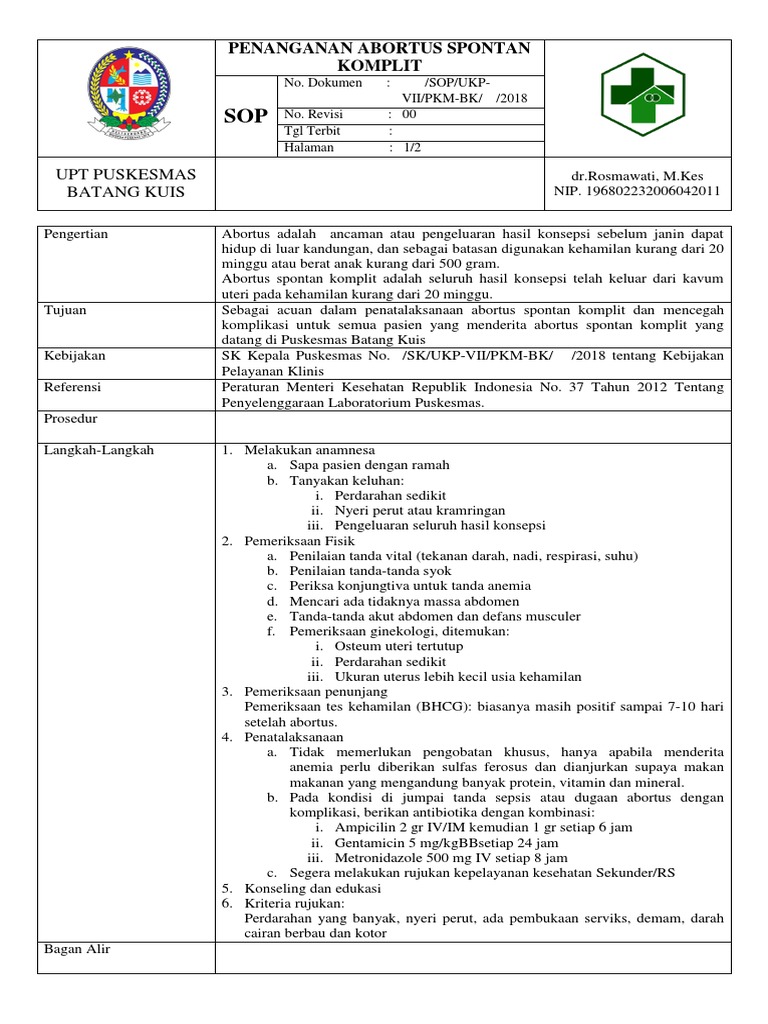SOP Abortus Spontan Komplit | PDF