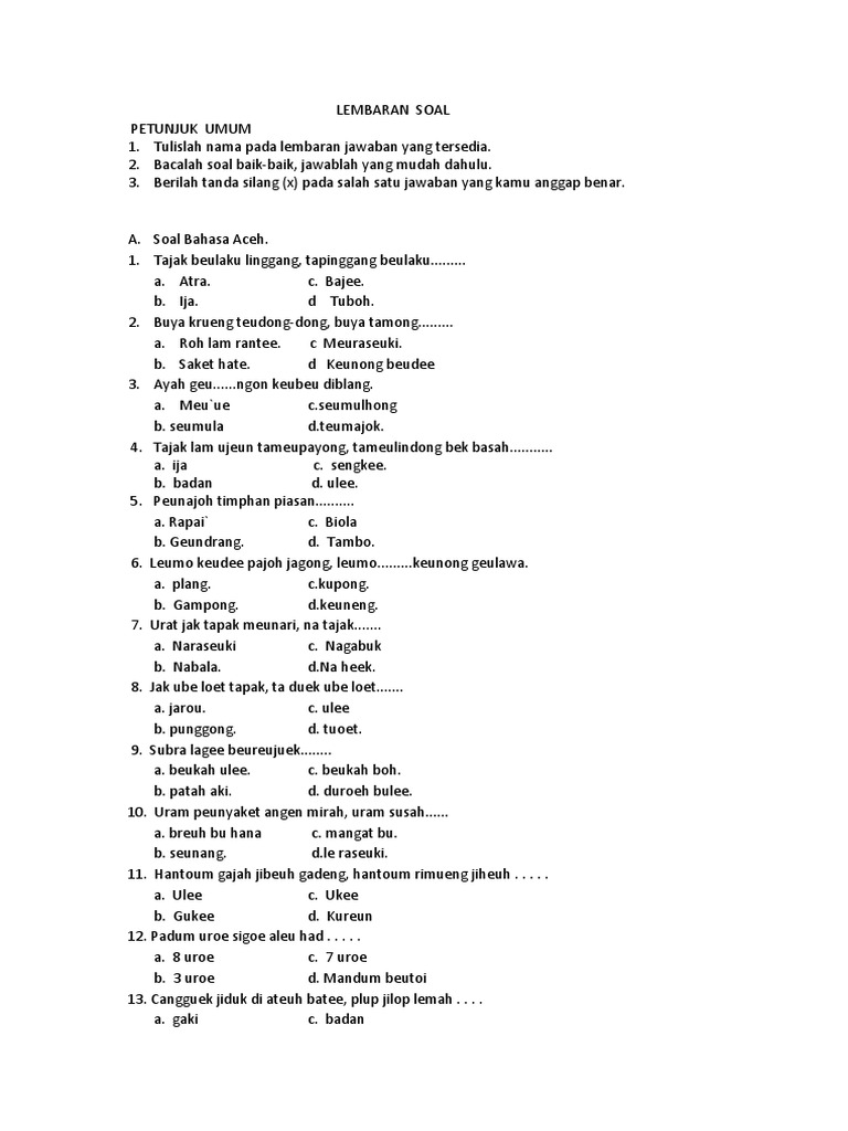 Soal Bahasa Aceh | PDF