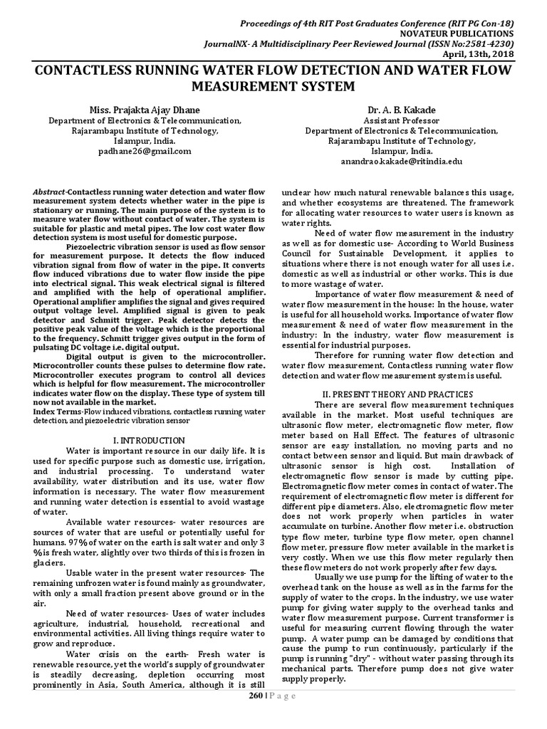 Journalnx Water Flow Detection Pdf Amplifier Flow Measurement
