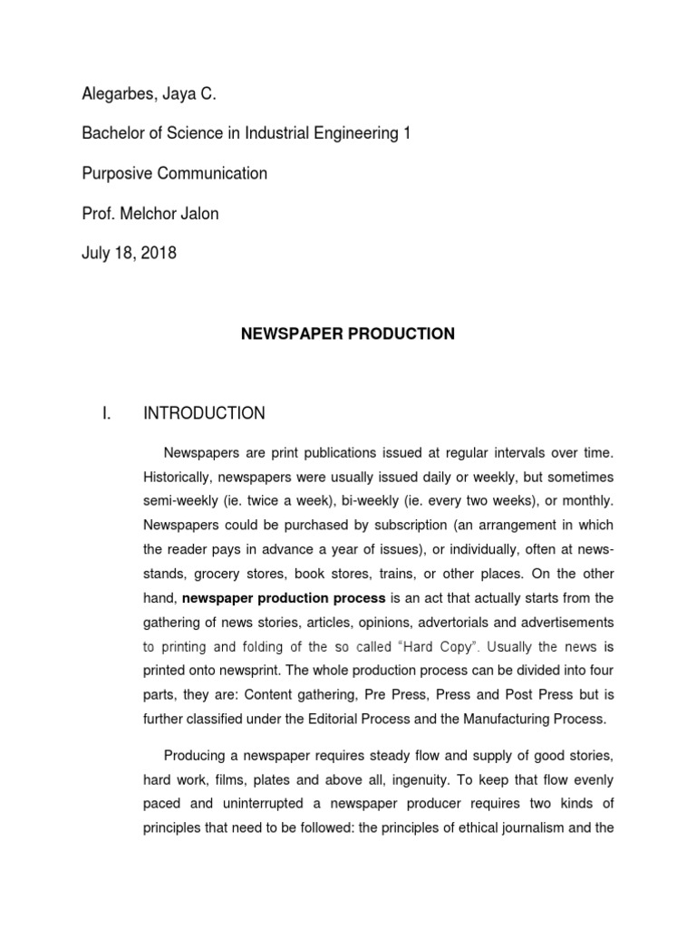 Newspaper Production | PDF | Newspapers | News
