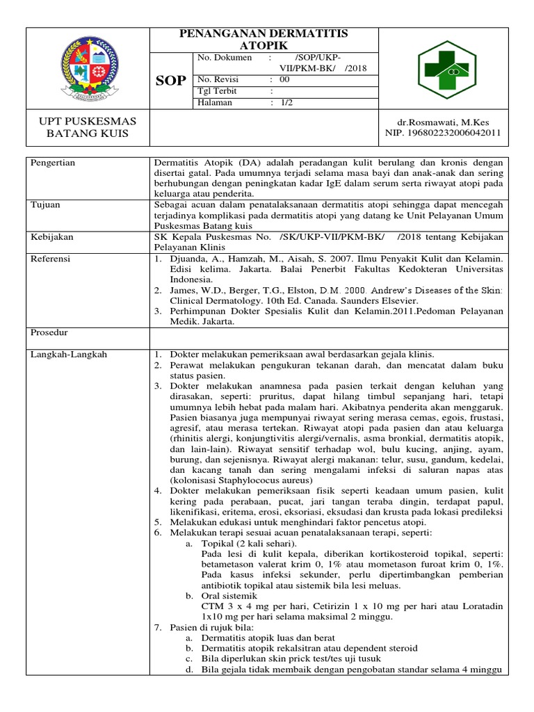 SOP Dermatitis Atopik (Kecuali Recalcitrant) 1 | PDF