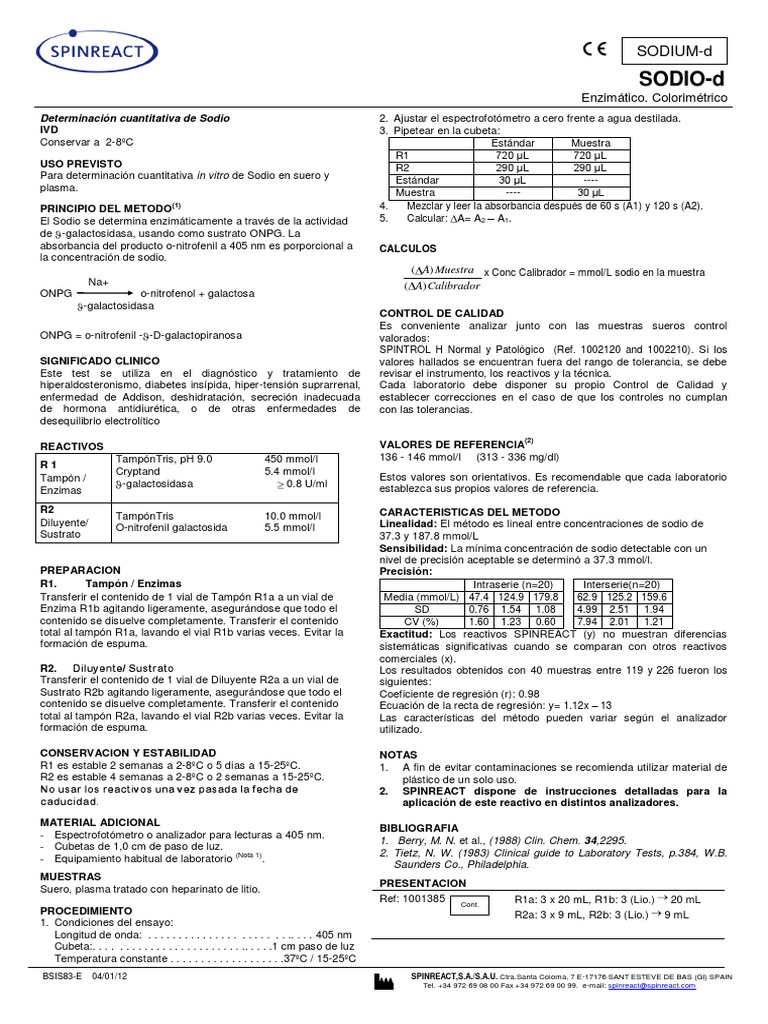 Inserto SODIO | Sodio | Química | Prueba gratuita de 30 días | Scribd