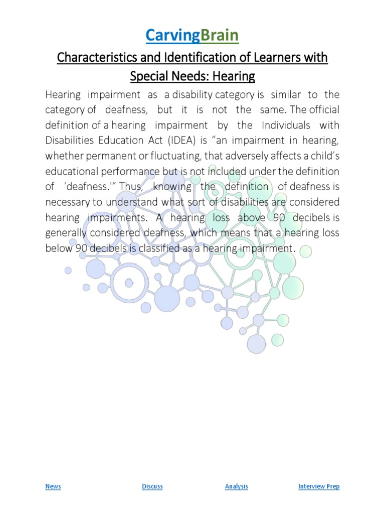 Characteristics and Identification of Learners With Hearing Needs | PDF ...