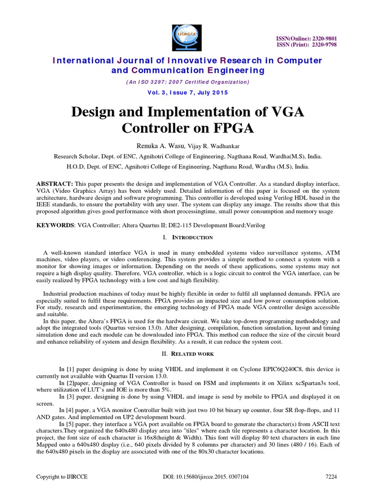 Design and Implementation of VGA Controller On FPGA | PDF | Field Programmable Gate Array ...