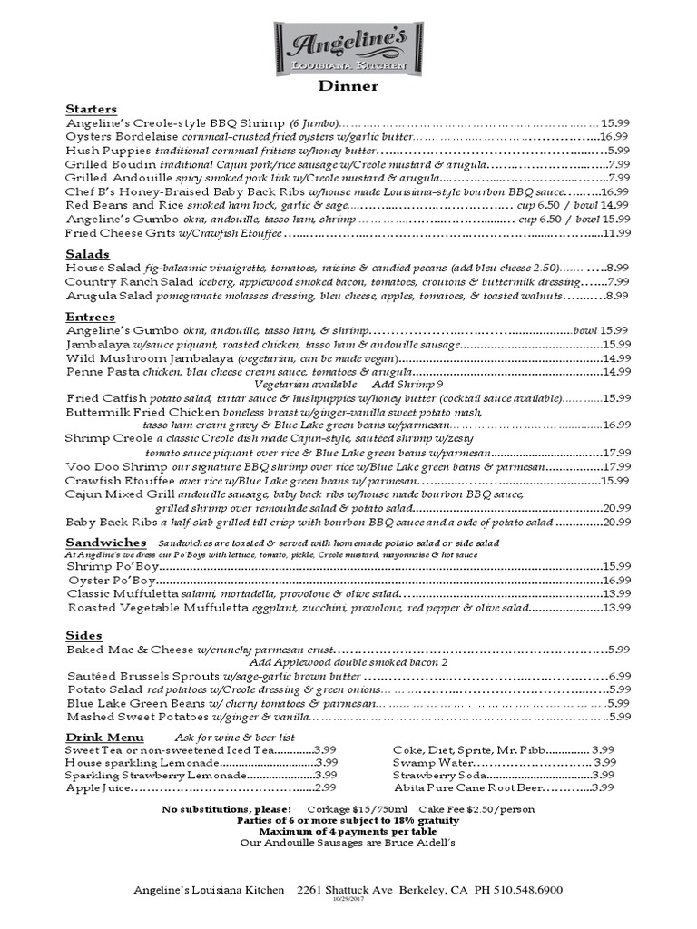Menu Dinner | Download Free PDF | Louisiana Creole Cuisine | Cajun Cuisine