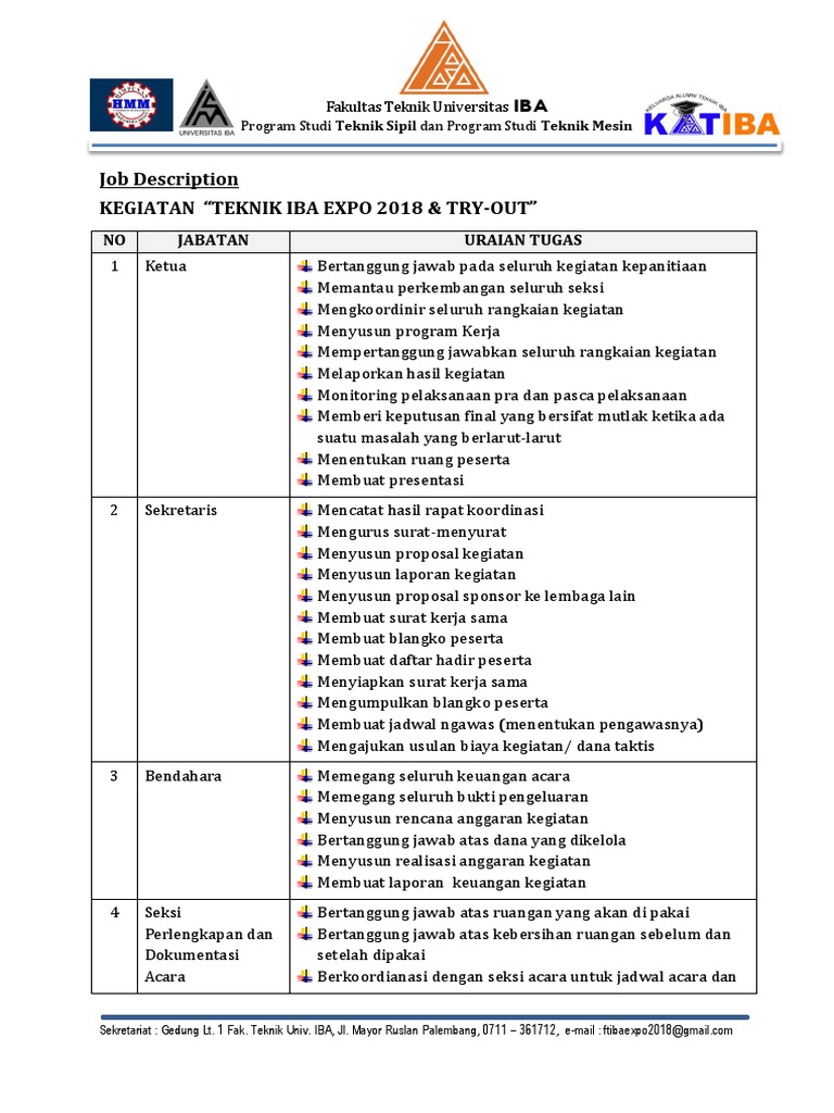 Job Desk Panitia Kegiatan | PDF