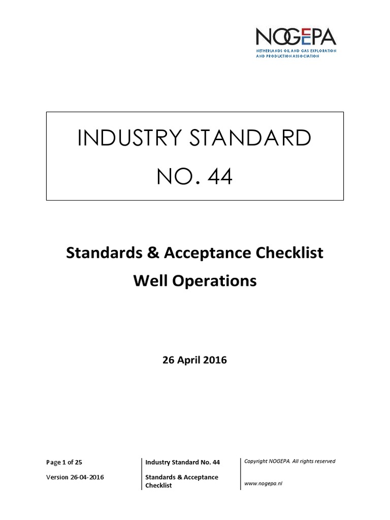 Standard 44 Standards and Acceptance Checklist Well Operations | PDF ...