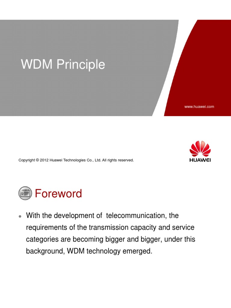 Otc000003 WDM Principle Issue1.25 | PDF | Wavelength Division Multiplexing | Dispersion (Optics)