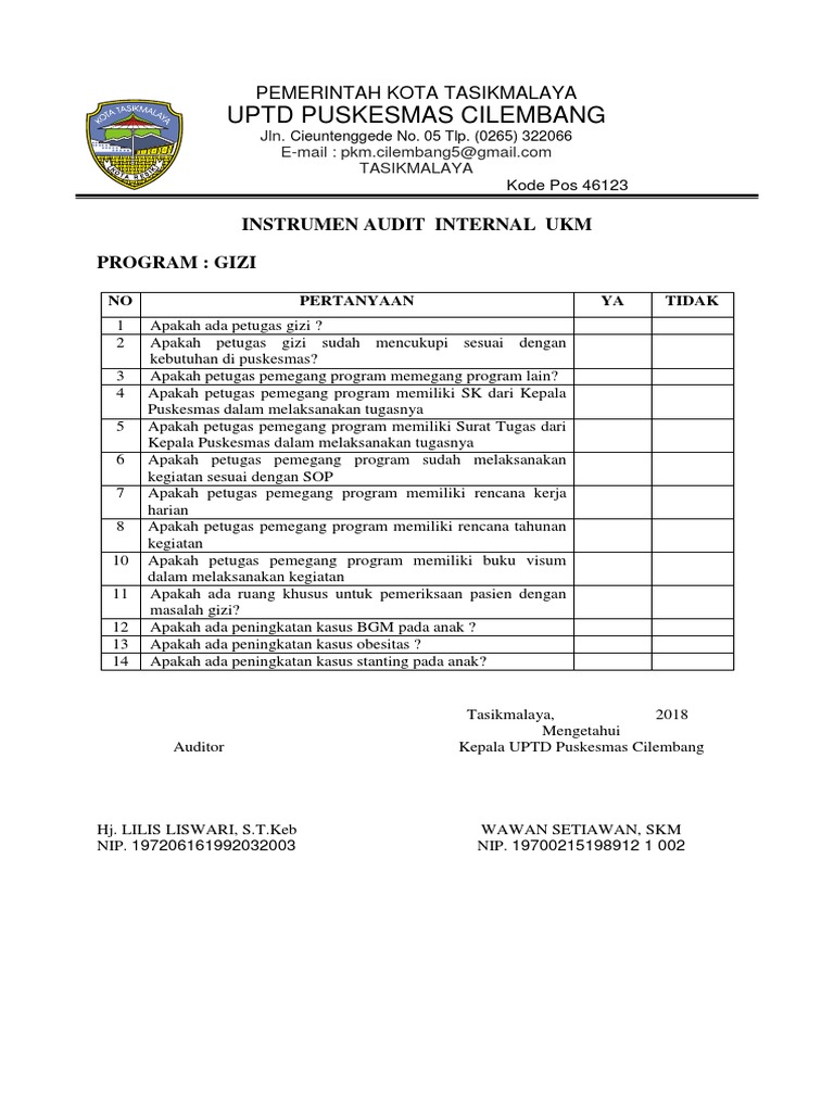 Instrumen Audit Internal Puskesmas | PDF