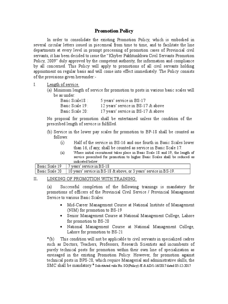 KPK Civil Servants Promotion Policy 2009 | PDF | Government