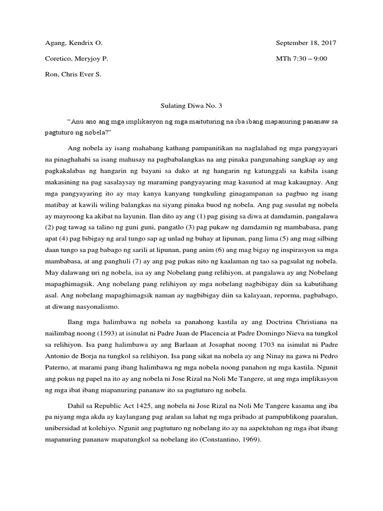 (Agang, Coretico, Ron) Sulating Diwa No. 3 | PDF