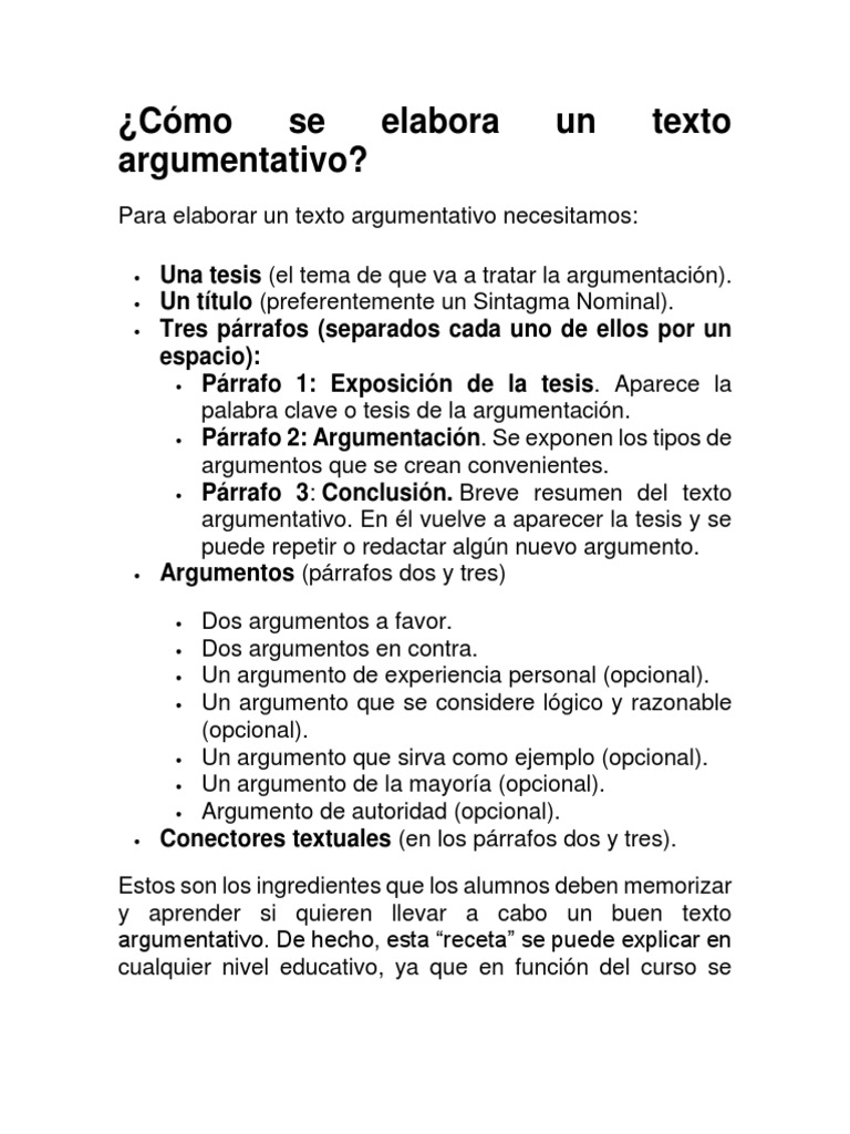 Cómo Se Elabora Un Texto Argumentativo | PDF | Teoría de la ...