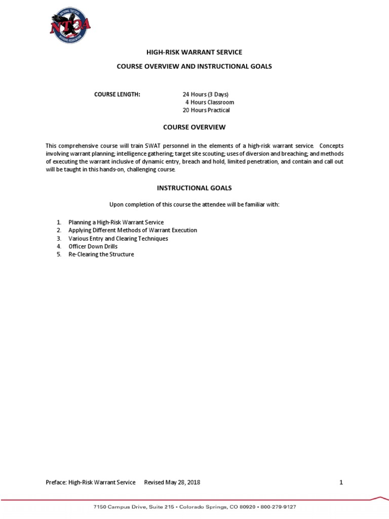 High-Risk Warrant Service Course Overview and Instructional Goals | PDF ...