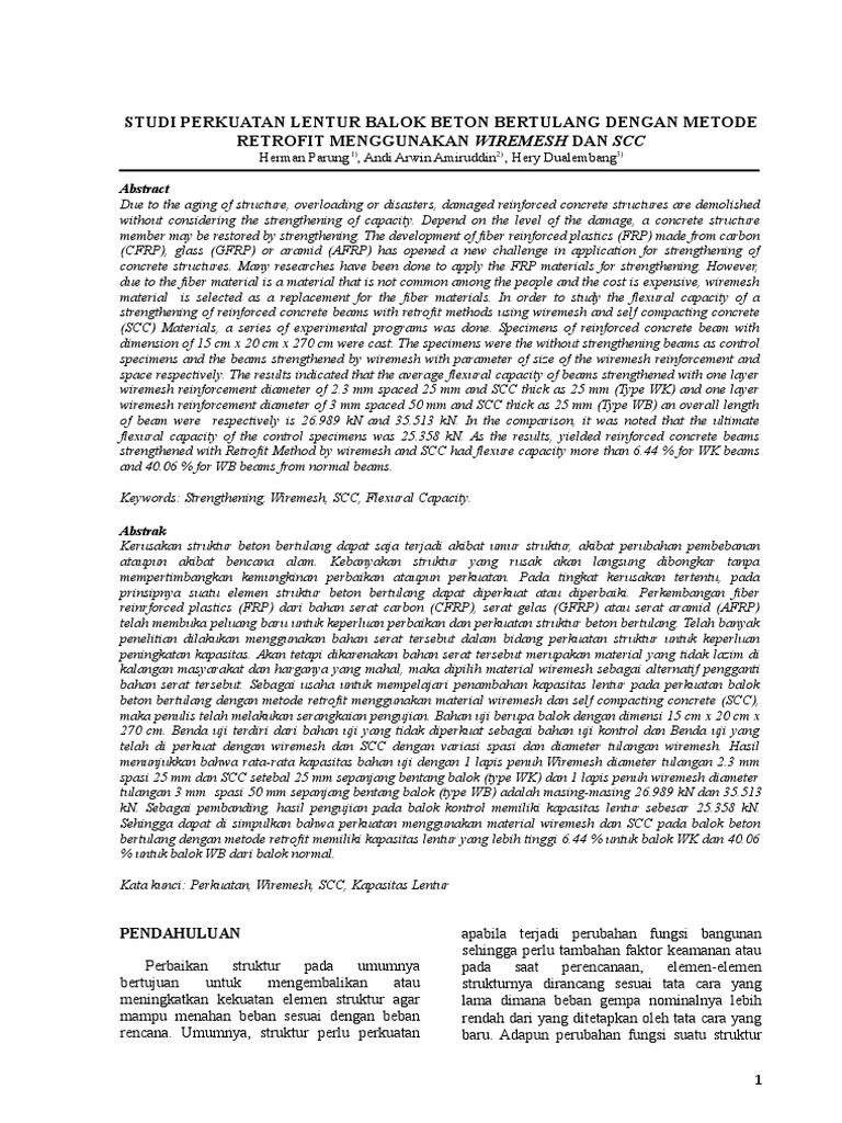 Studi Perkuatan Lentur Balok Beton Bertulang Dengan Metode Retrofit Menggunakan Wiremesh Dan SCC ...
