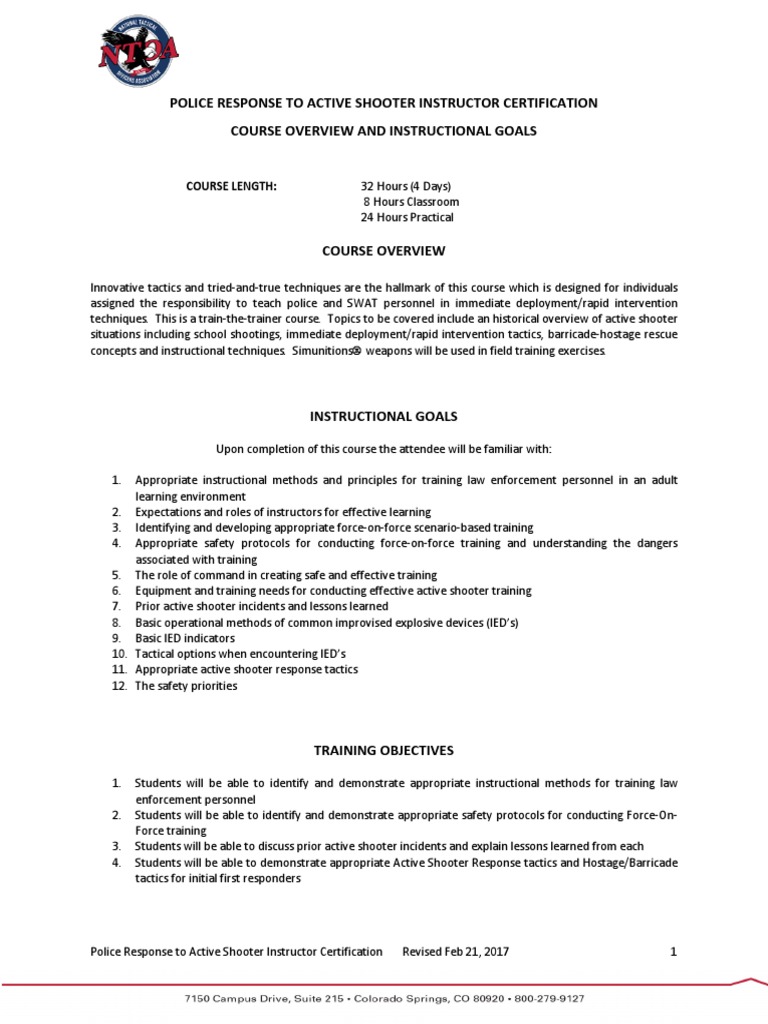 Police Response To Active Shooter Instructor Certification Course ...