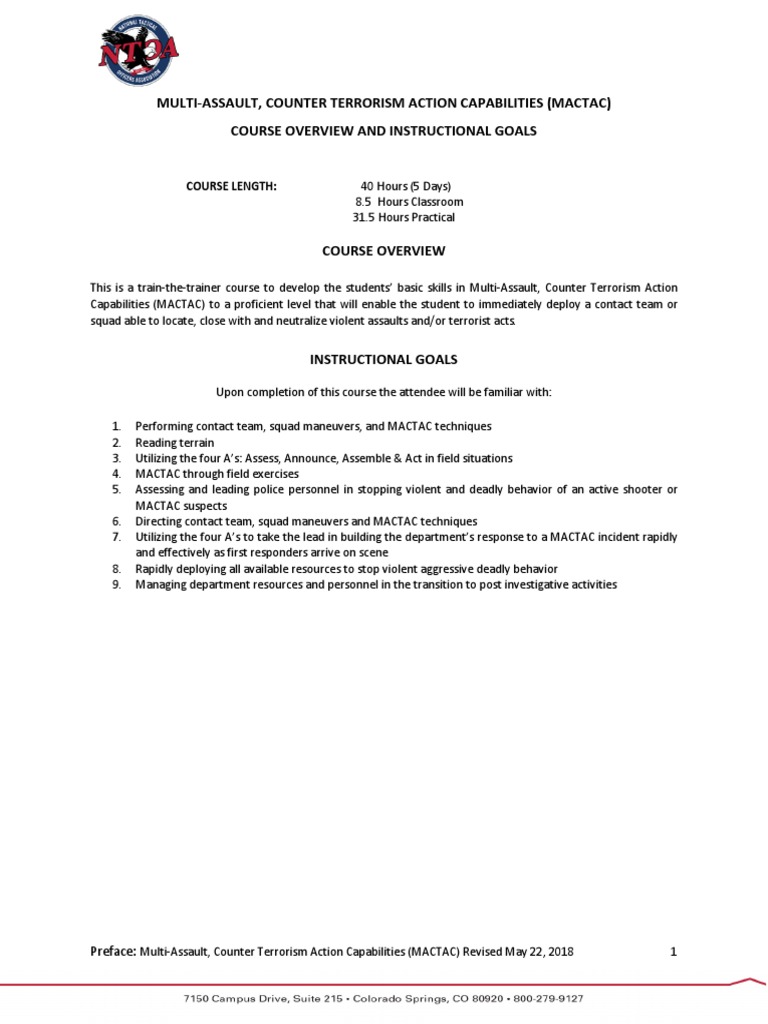 Multi-Assault, Counter Terrorism Action Capabilities (Mactac) Course ...