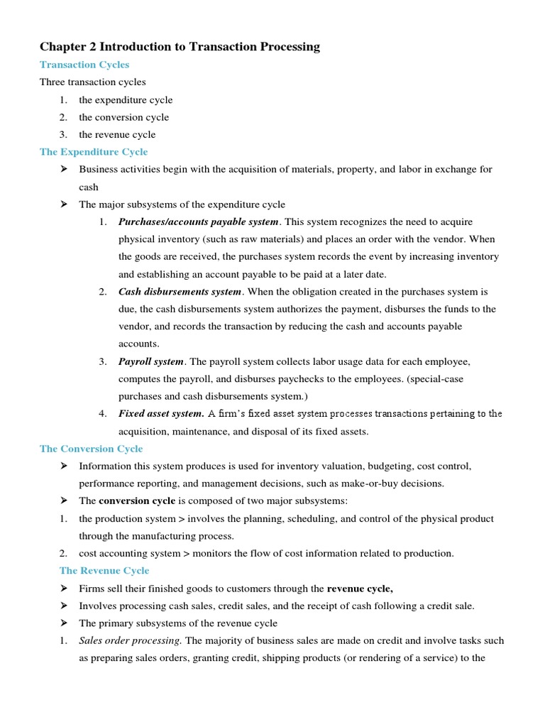 Chapter 2 Introduction To Transaction Processing Summary | PDF ...