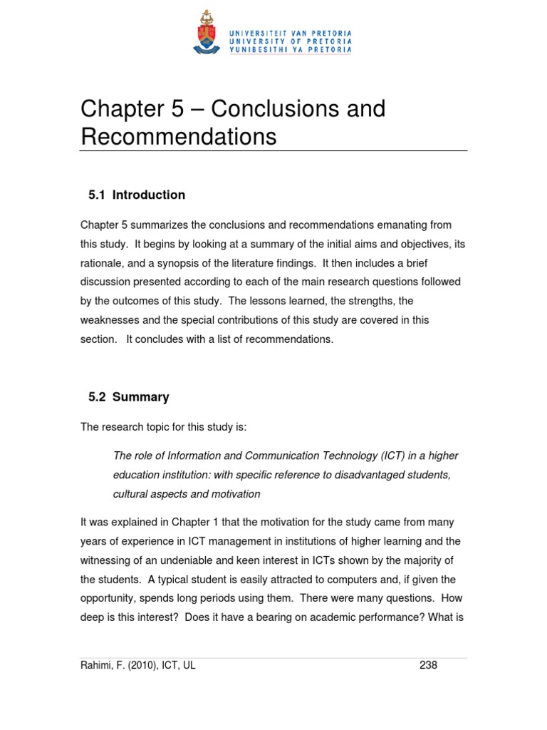 Chapter 5 - Conclusions and Recommendations | PDF | Motivation ...