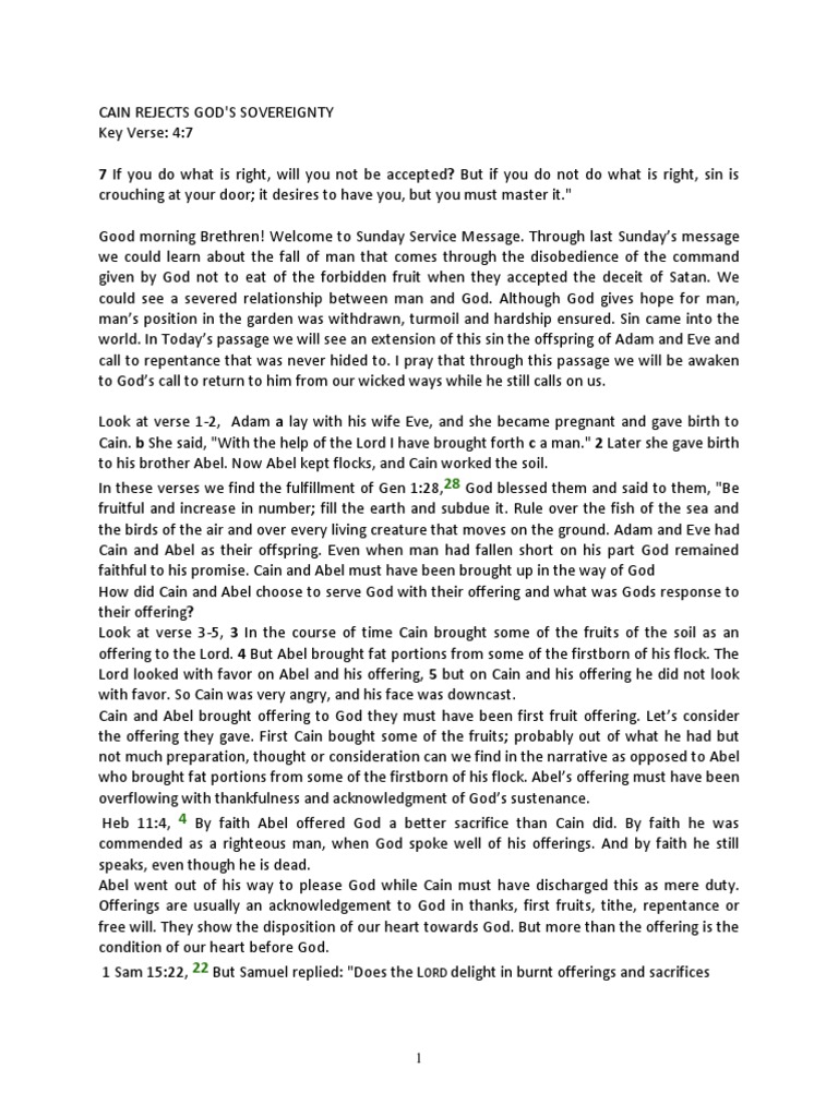 Genesis Lesson 5 Message+JE | PDF | Cain And Abel | Christianity