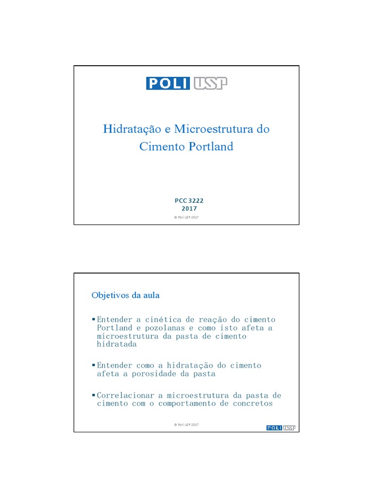 Aula 3 Hidratação Do Cimento Portland E Microestrutura 2017 Br Pdf