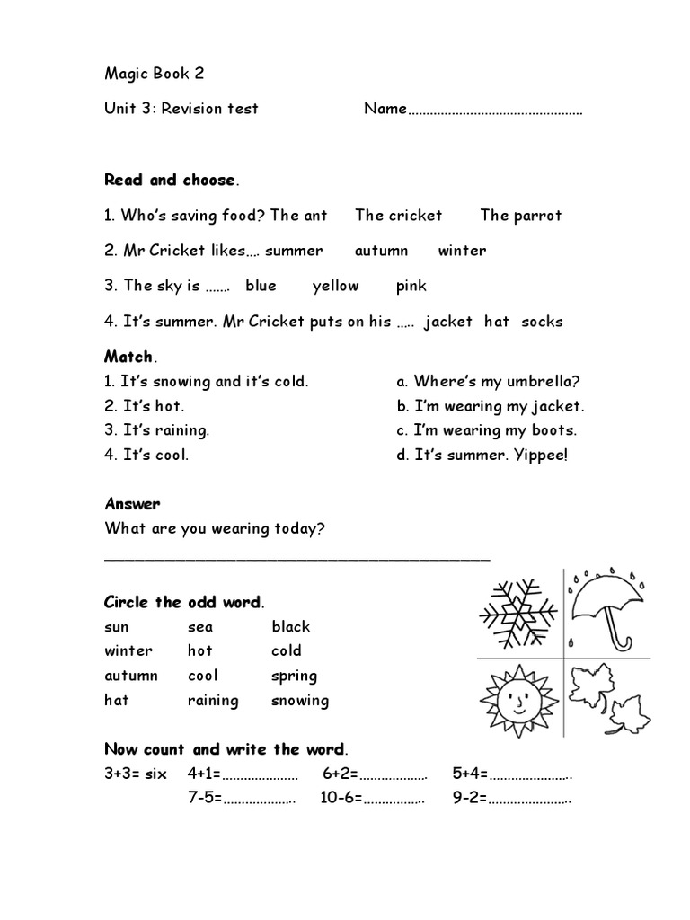 Magic Book 2-Unit 3 Revision Test | PDF