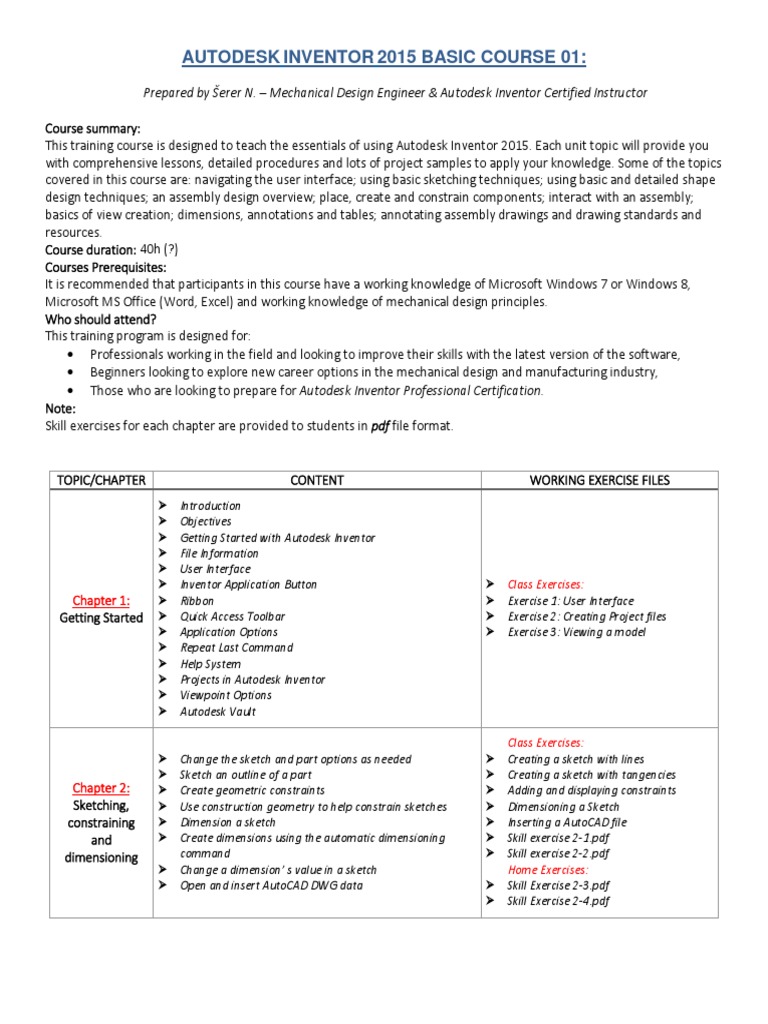 Autodesk Inventor 2015 Course 01 PDF | PDF | Autodesk | Design