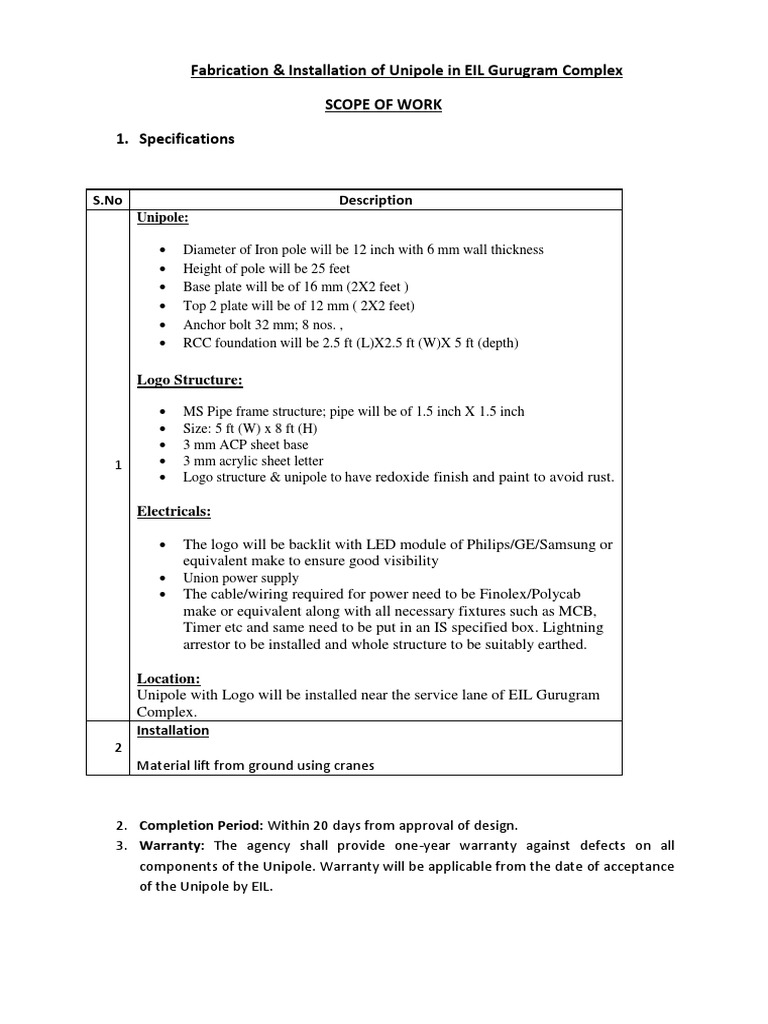 Unipole Structure Installation Details | PDF | Technology & Engineering