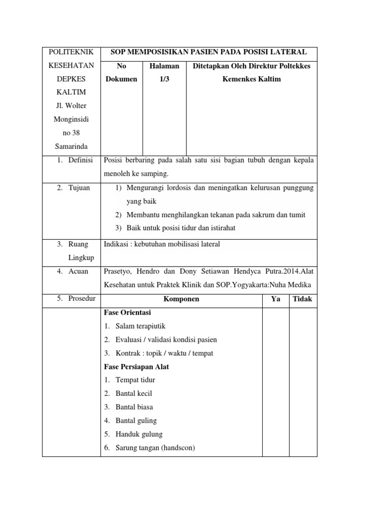 SOP Posisi Pasien Lateral | PDF