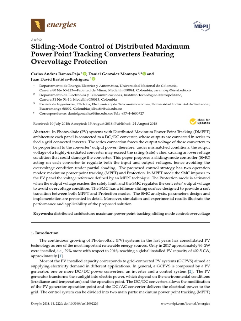 Sliding-Mode Control of Distributed Maximum Power Point Tracking Converters Featuring ...
