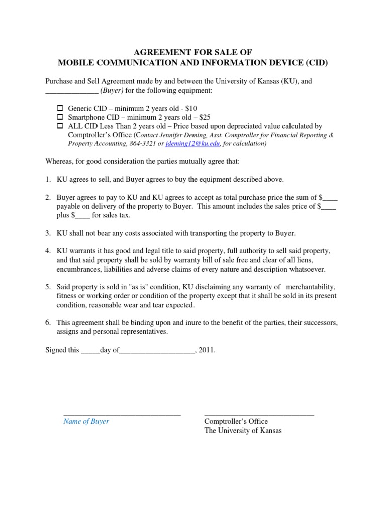 Mobile Sale Agreement Template | PDF