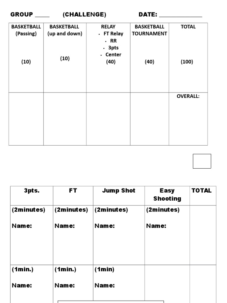 Basketball Challenge Scoring Sheet | PDF | Ball Games | Sports