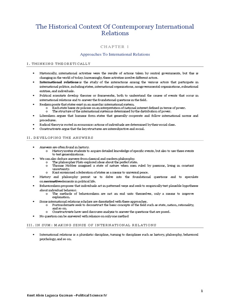 The Historical Context of Contemporary International Relations | PDF ...