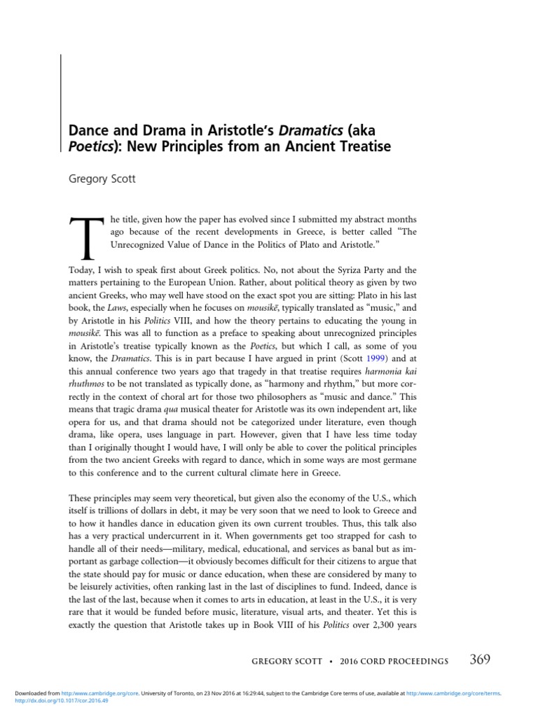 Dance and Drama in Aristotle's Dramatics | PDF | Aristotle | Plato