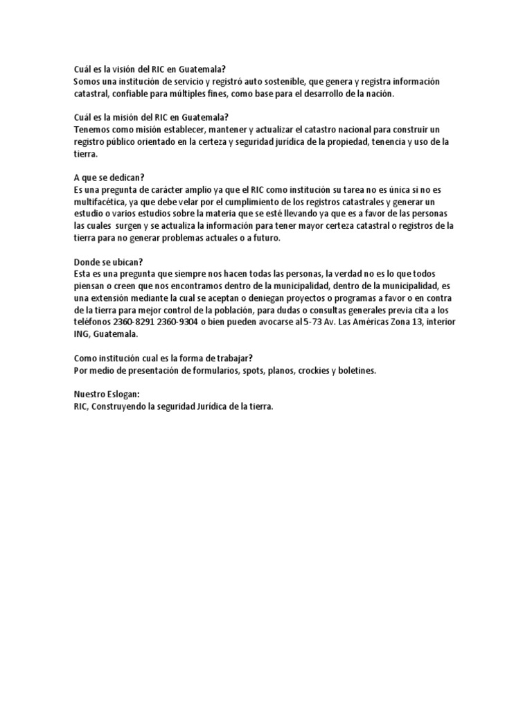 Misión y Visión del RIC en Guatemala | PDF