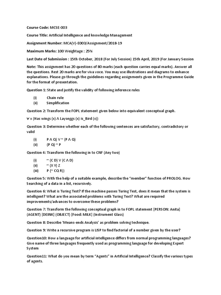 IGNOU Assignment | PDF | Artificial Intelligence | Intelligence (AI ...