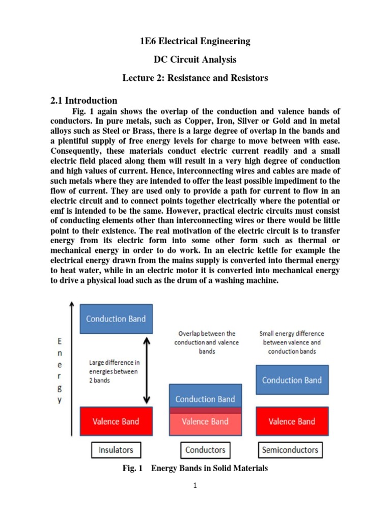 1E6 Electrical Engineering: DC Circuit Analysis Lecture 2 Resistance ...