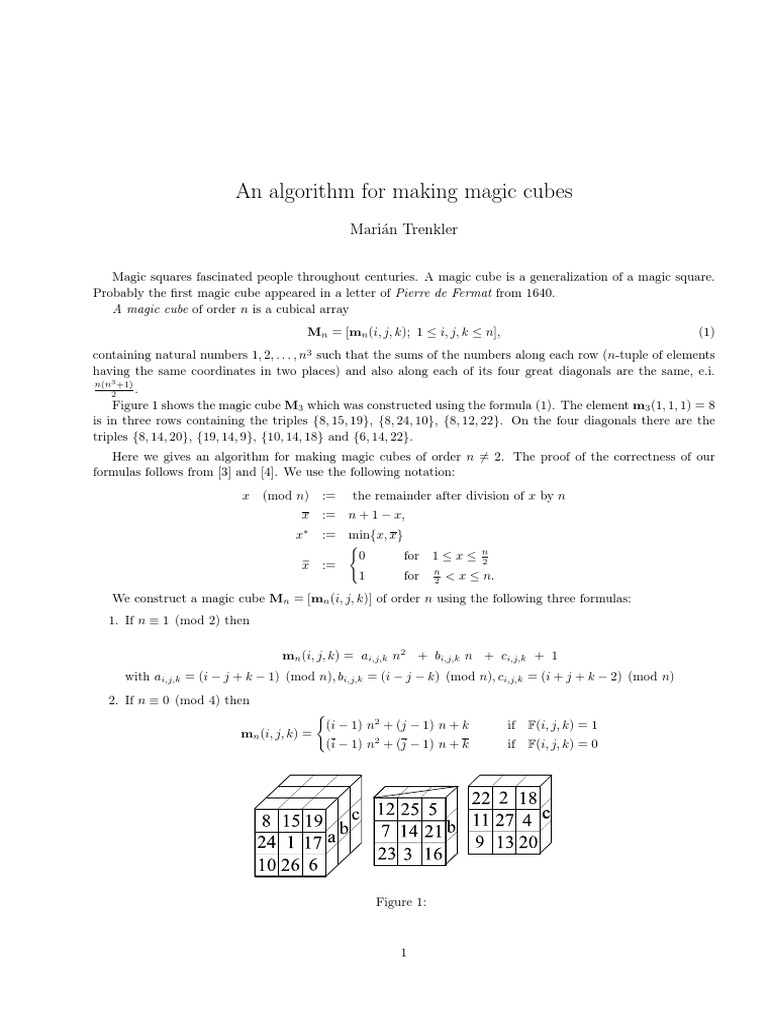 An Algorithm For Making Magic Cubes | PDF | Number Theory ...