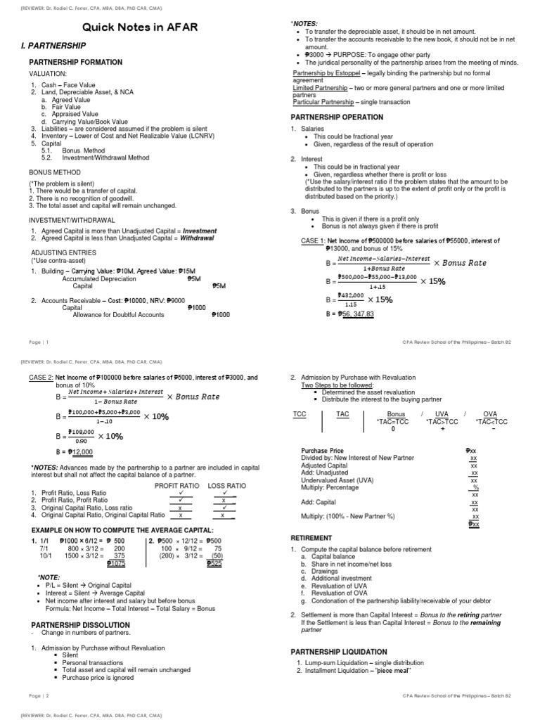 AFAR Notes by Dr. Ferrer PDF | PDF | Revenue | Partnership