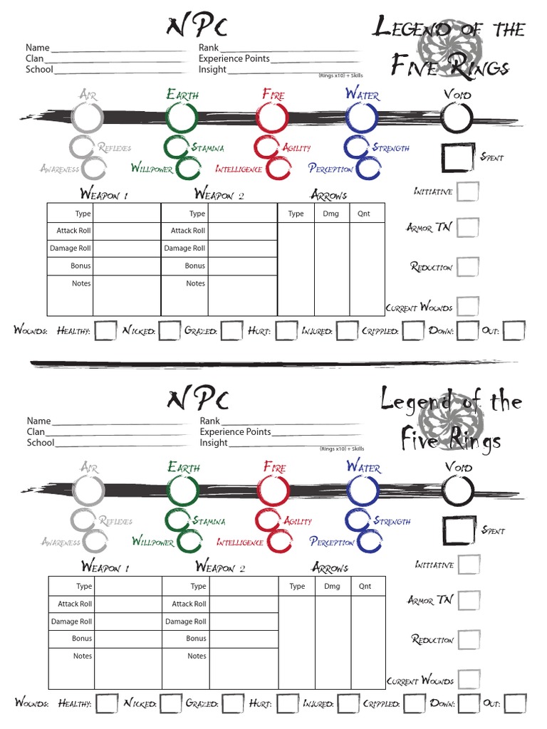 l5r4 2 NPC Sheet | PDF | Role Playing Games | Role Playing