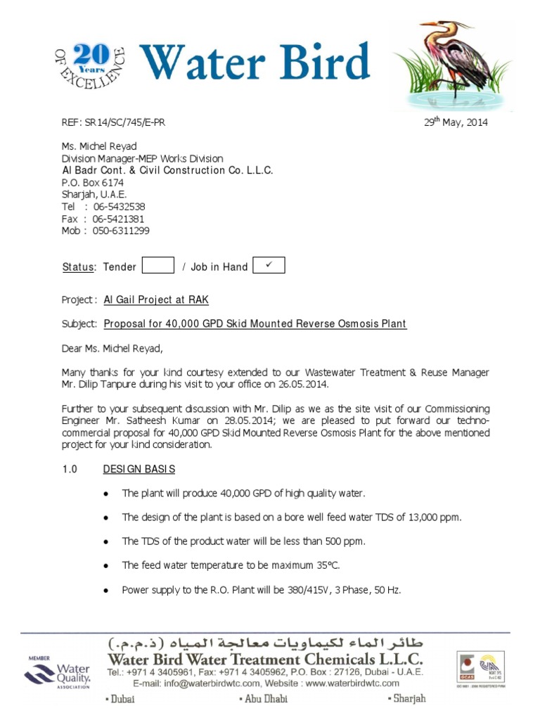 Al Badr - Proposal For 40,000 GPD Skid Mounted Reverse Osmosis Plant ...