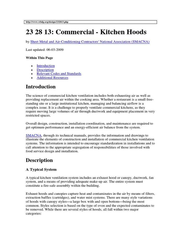 Kitchen Hoods | PDF | Ventilation (Architecture) | Duct (Flow)