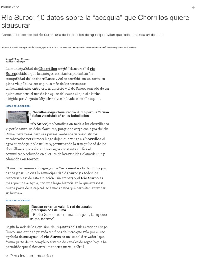 10 datos sobre el río Surco, la acequia que atraviesa Lima | PDF | Lima ...