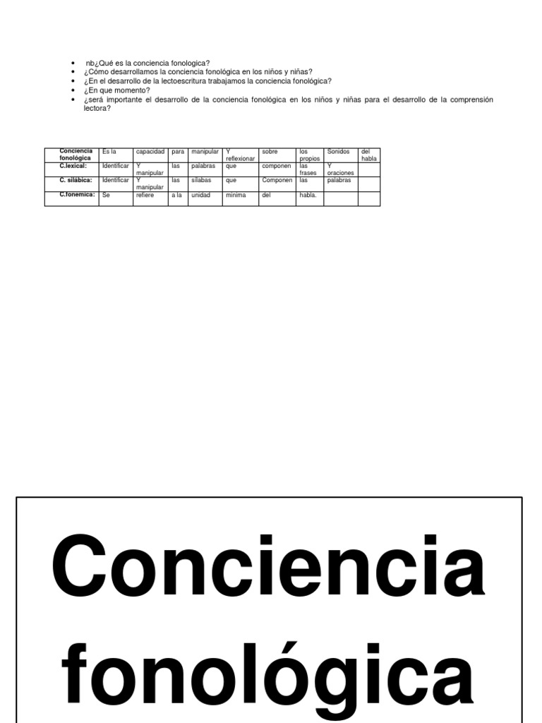 Desarrollo de la Conciencia Fonológica | PDF | Sílaba | Fonología