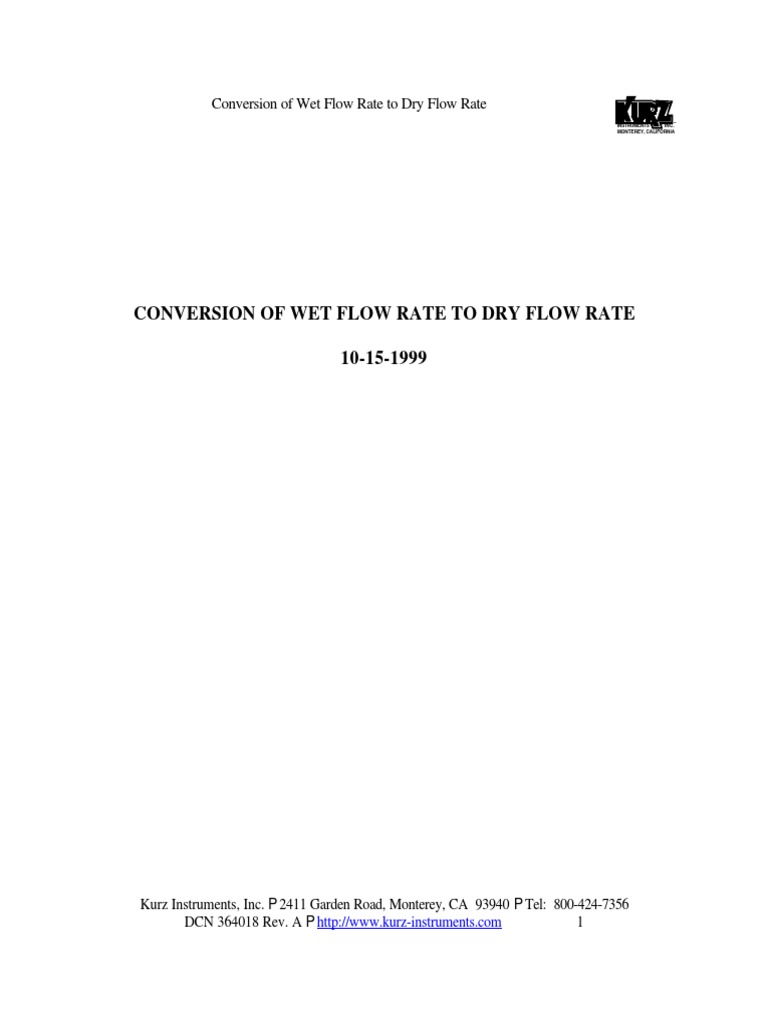 Conversion of Wet Flow Rate To Dry Flow Rate Bruce Burton, Research and ...