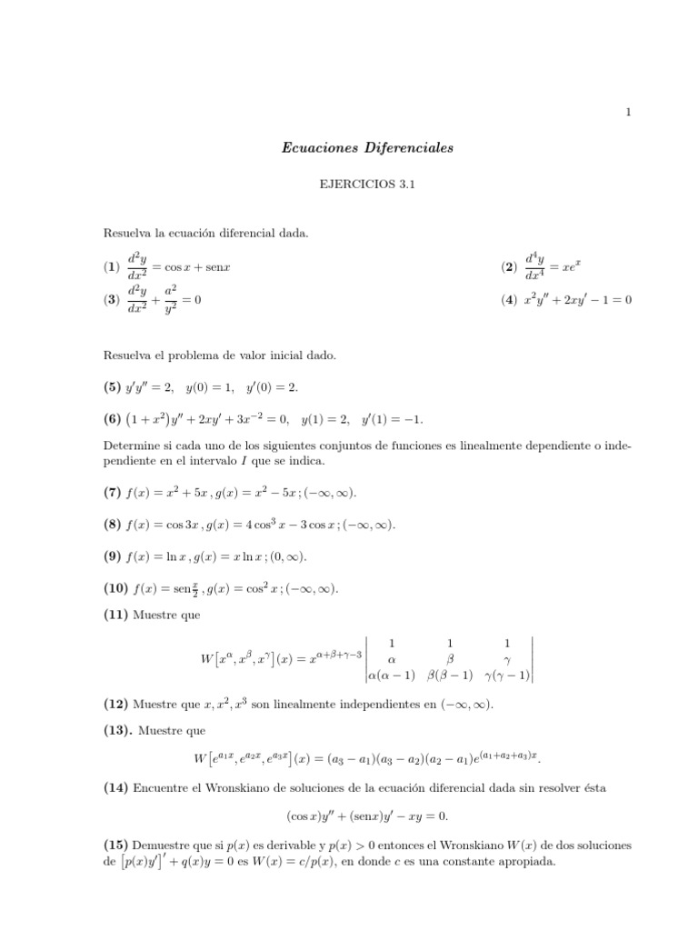 Ejercicios3 1 | PDF | Ecuaciones diferenciales | Ecuaciones