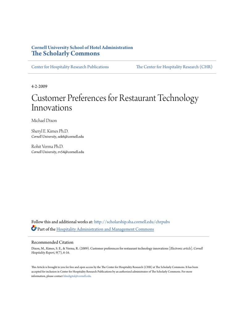 Customer Preferences For Restaurant Technology Innovations | PDF | Menu ...