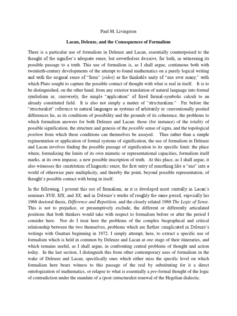 Lacan Deleuze and The Consequences of Fo | PDF | Jacques Lacan | Truth